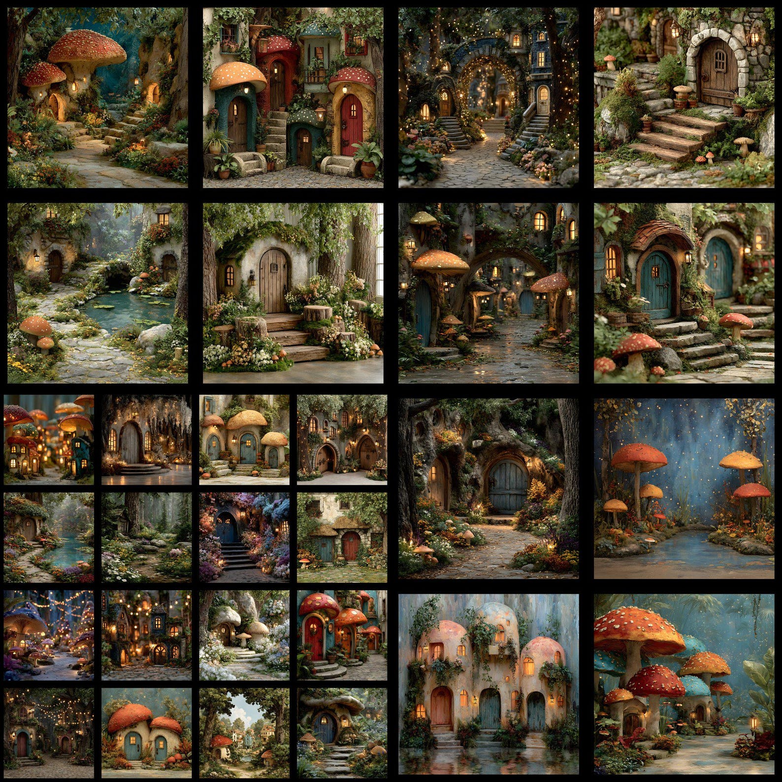 Pastel Fairy Village Digital Backdrop Set, Fantasy Photography ...