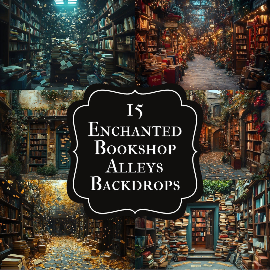 Enchanted Bookshop Alley Digital Backdrop, Magical Library Background ...