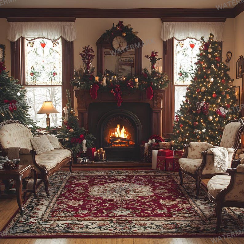 Victorian Christmas Backdrops Bundle | Cozy Digital Fireplace ...