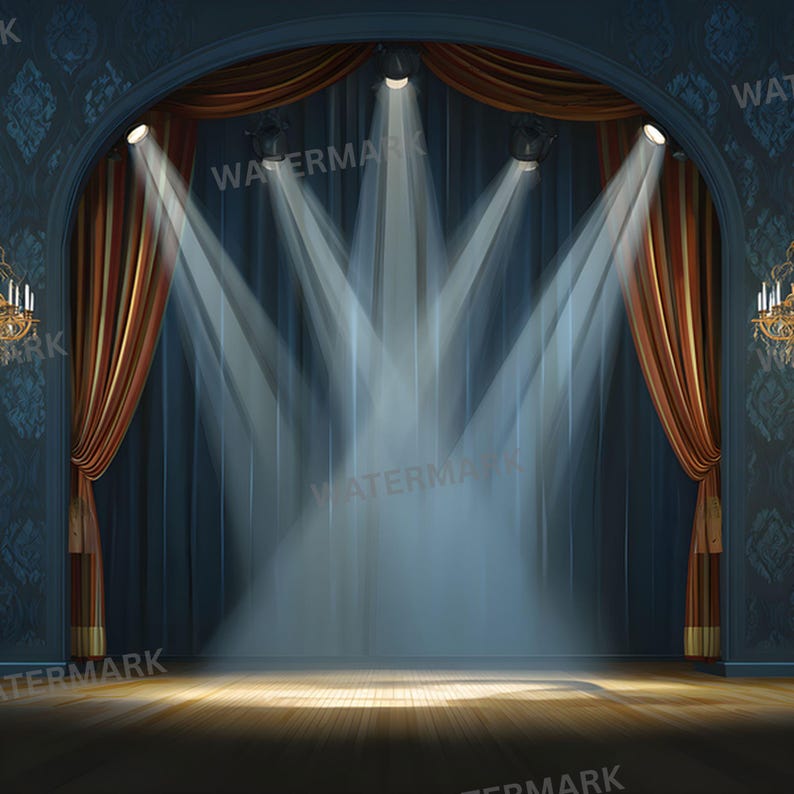 Theater Stage Backdrop With Chandeliers, Elegant Photography Background ...