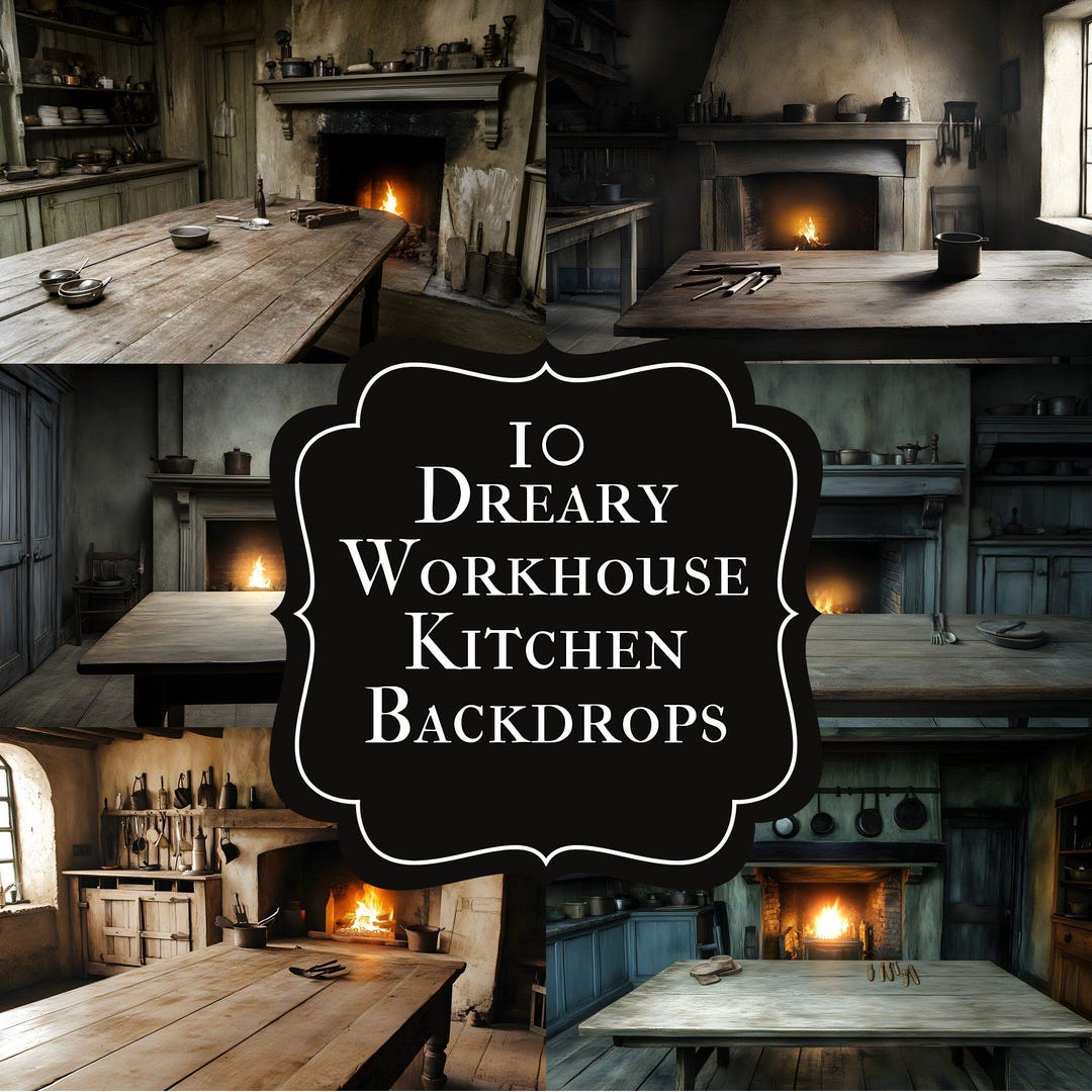 Workhouse Kitchen Digital Backdrop, Dreary Photography Background, Old ...