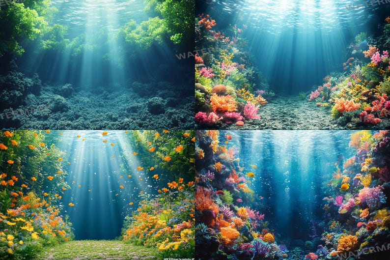 Underwater Mermaid Photography Backdrops: Ocean Fantasy Scenes (15 Pngs ...