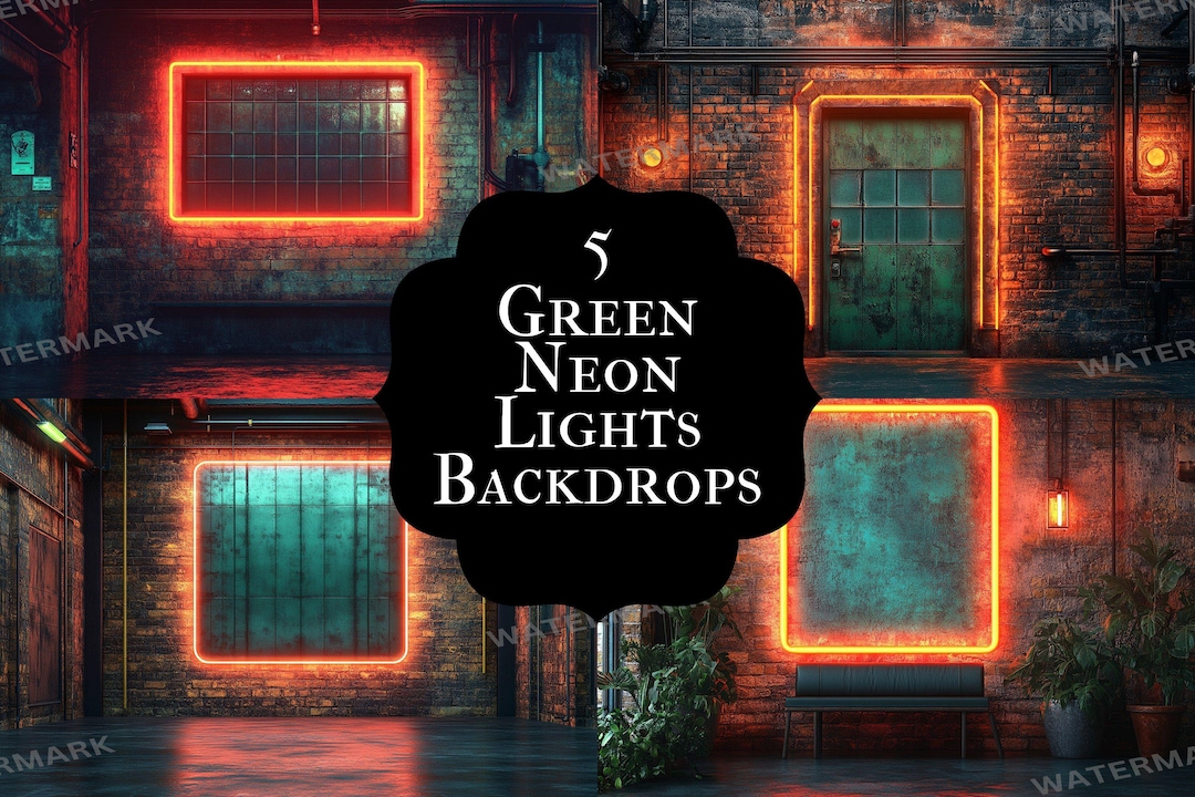 Green Neon Lights Backdrop: 5 Pngs for Cyberpunk Photo Editing ...