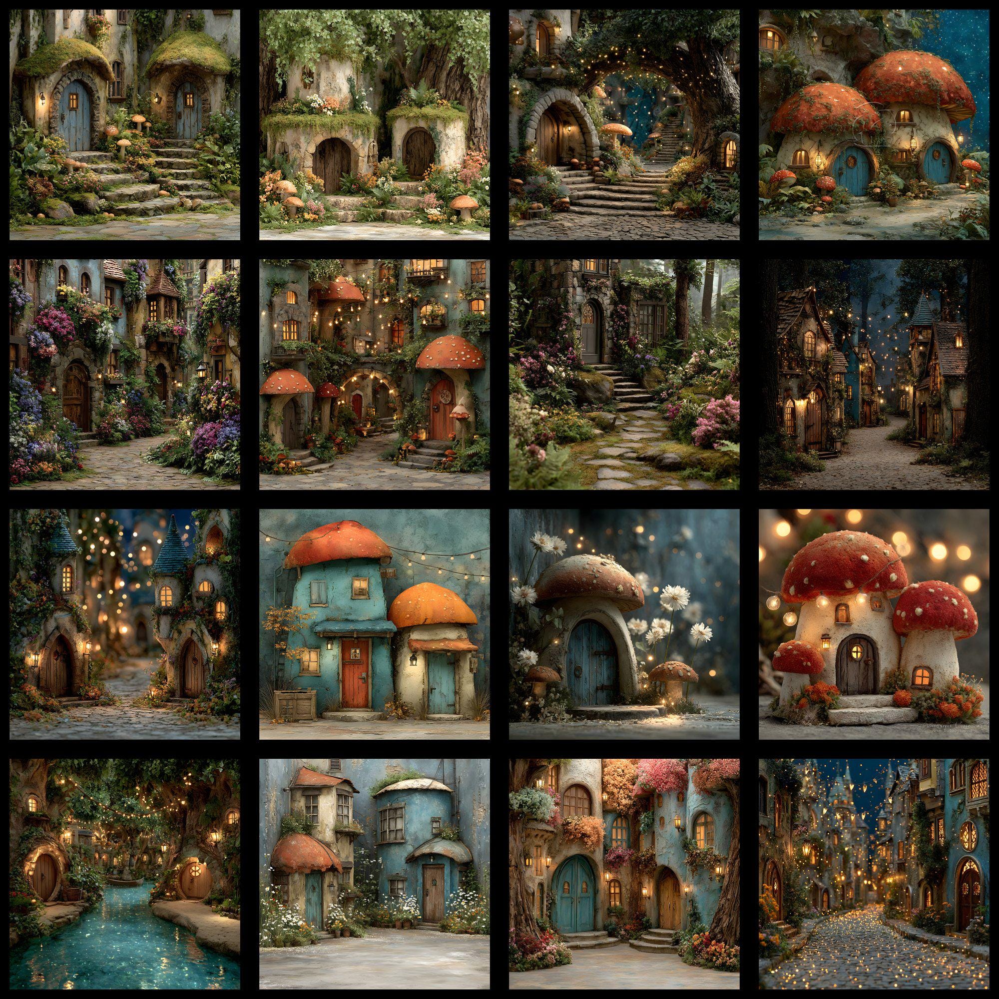 Pastel Fairy Village Digital Backdrop Set, Fantasy Photography ...