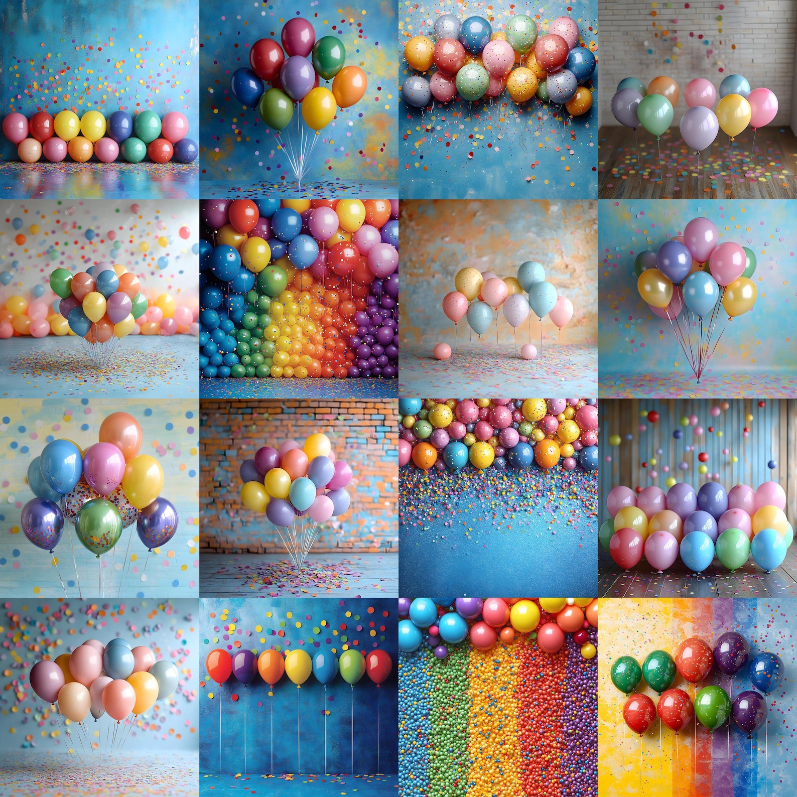80 Rainbow Balloon Photography Backdrops | Birthday Overlays (jpgs) - Etsy