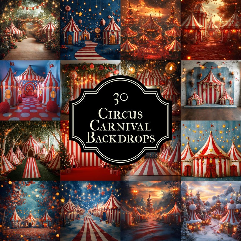 30 Circus Carnival Backdrops - Digital Overlays for Photoshop ...