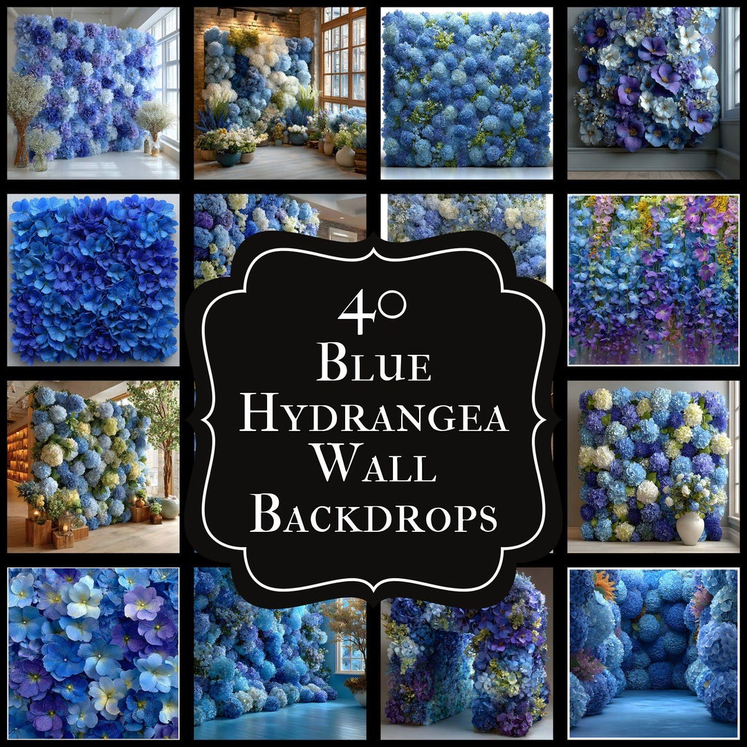 Blue Hydrangea Flower Wall Digital Backdrop, Floral Photography ...