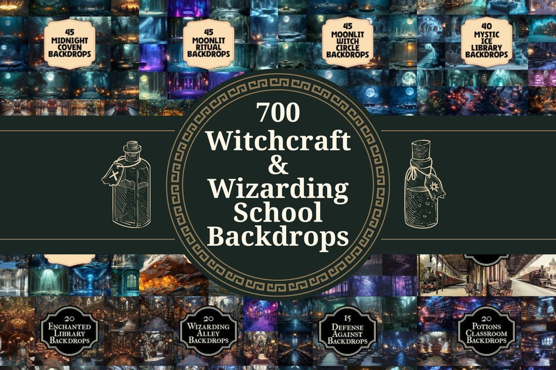 700 Witchcraft & Wizarding School Backdrop Bundle PNG Bundle Digital ...