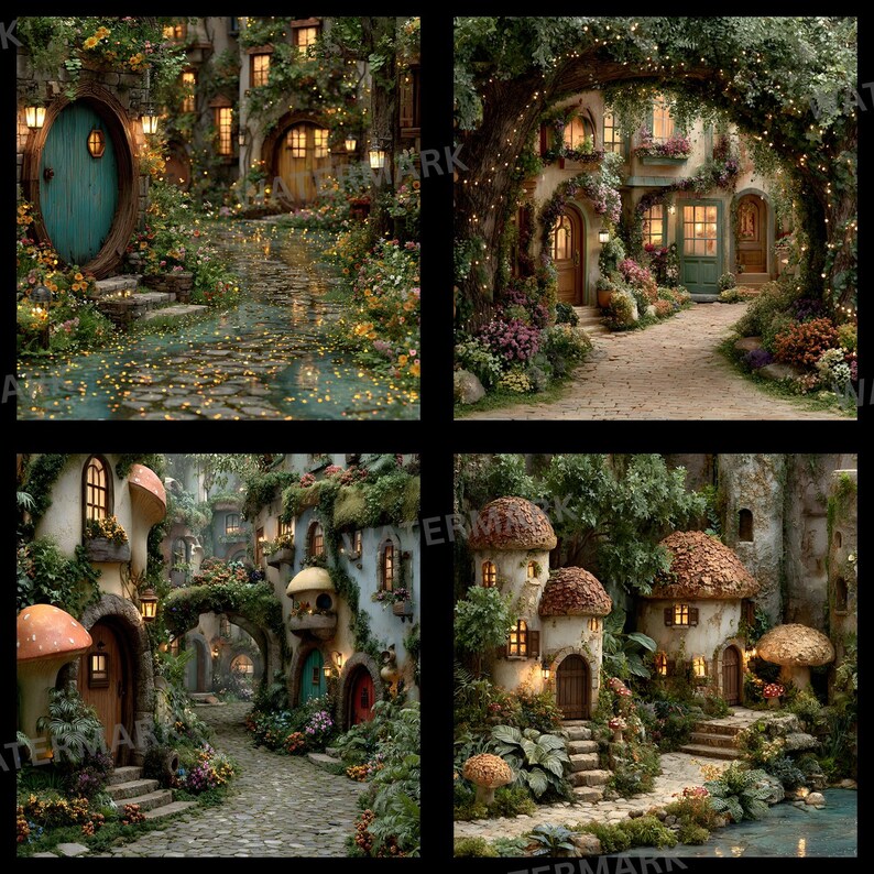 Pastel Fairy Village Digital Backdrop Set, Fantasy Photography ...