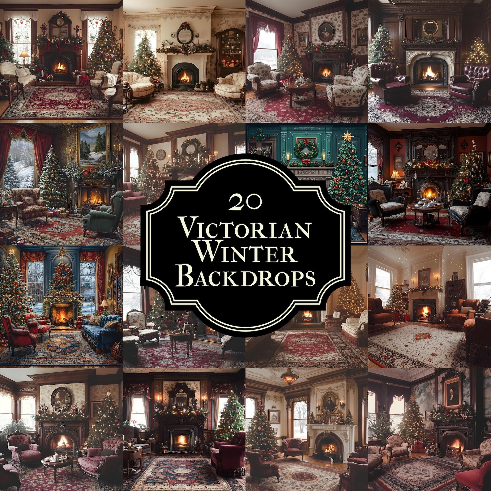 20 Victorian Winter Backdrops - Elegant Christmas Digital Backgrounds ...
