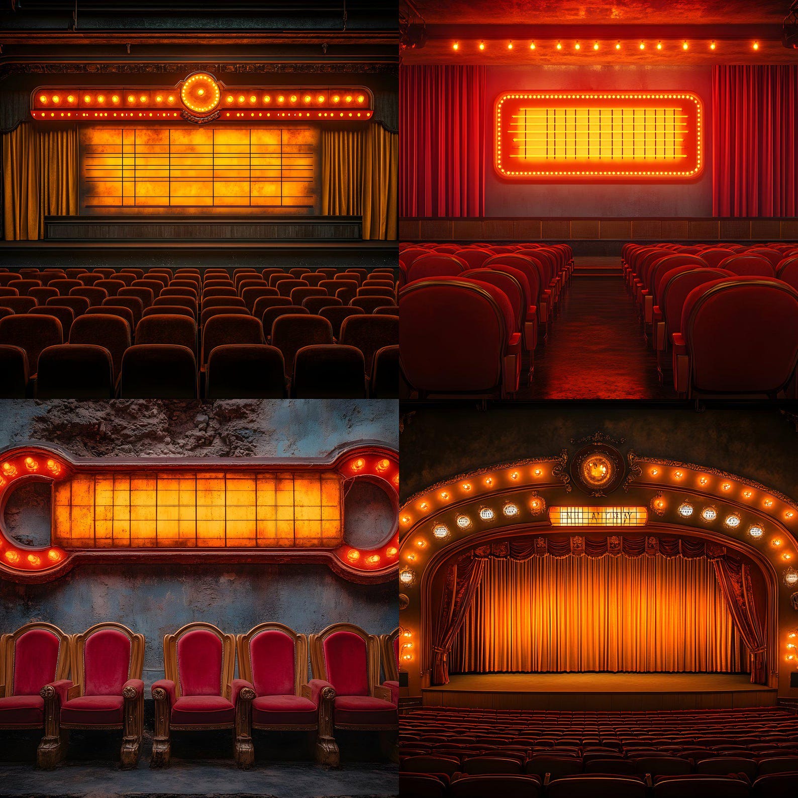 Vintage Cinema Hall Backdrop Set, Retro Movie Theater Backgrounds ...