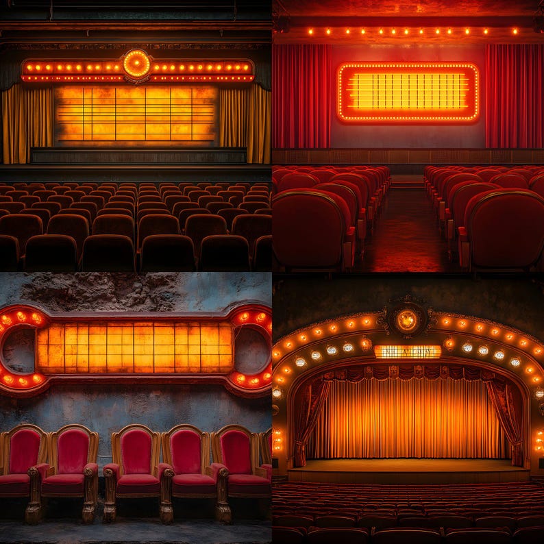 Vintage Cinema Hall Backdrop Set, Retro Movie Theater Backgrounds ...