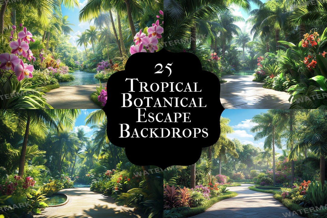 Lush Tropical Botanical Escape Backdrop: 25 Jpgs for Commercial ...