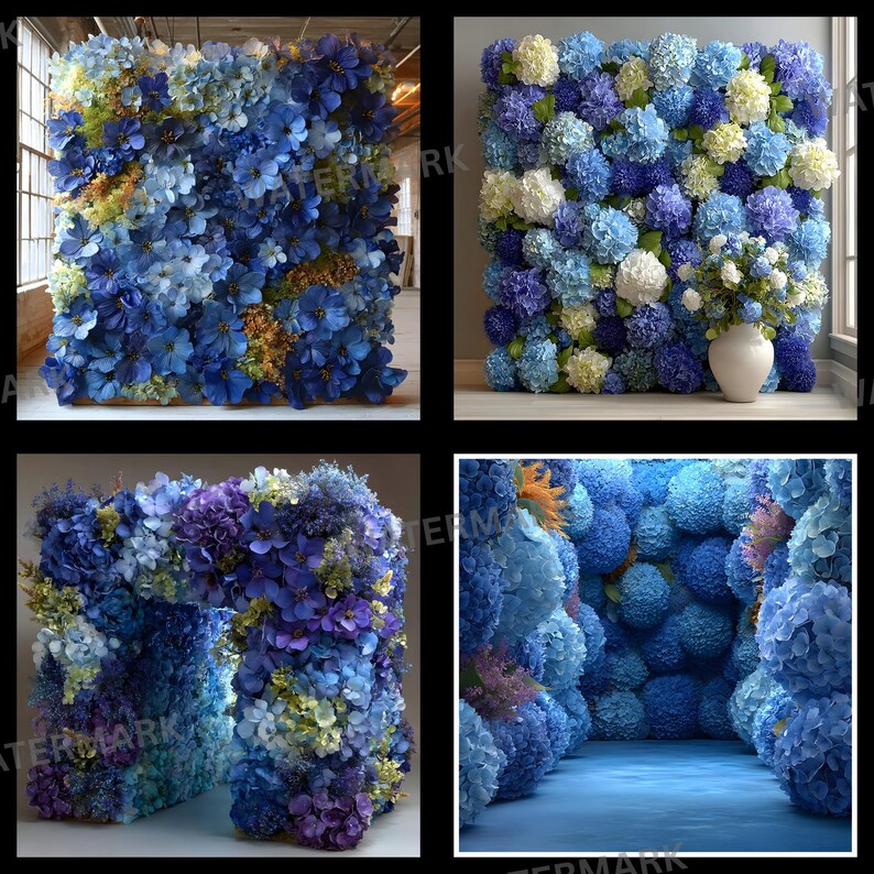 Blue Hydrangea Flower Wall Digital Backdrop, Floral Photography ...
