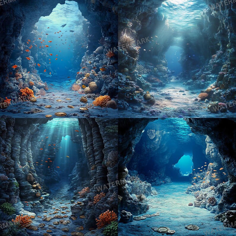 8 UNDERWATER CAVE BACKDROPS Digital Backgrounds for Photography ...