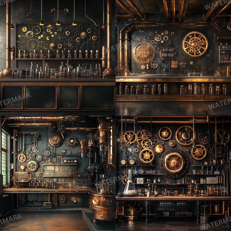8 Steampunk Laboratory Backdrops - Vintage Industrial Photography ...