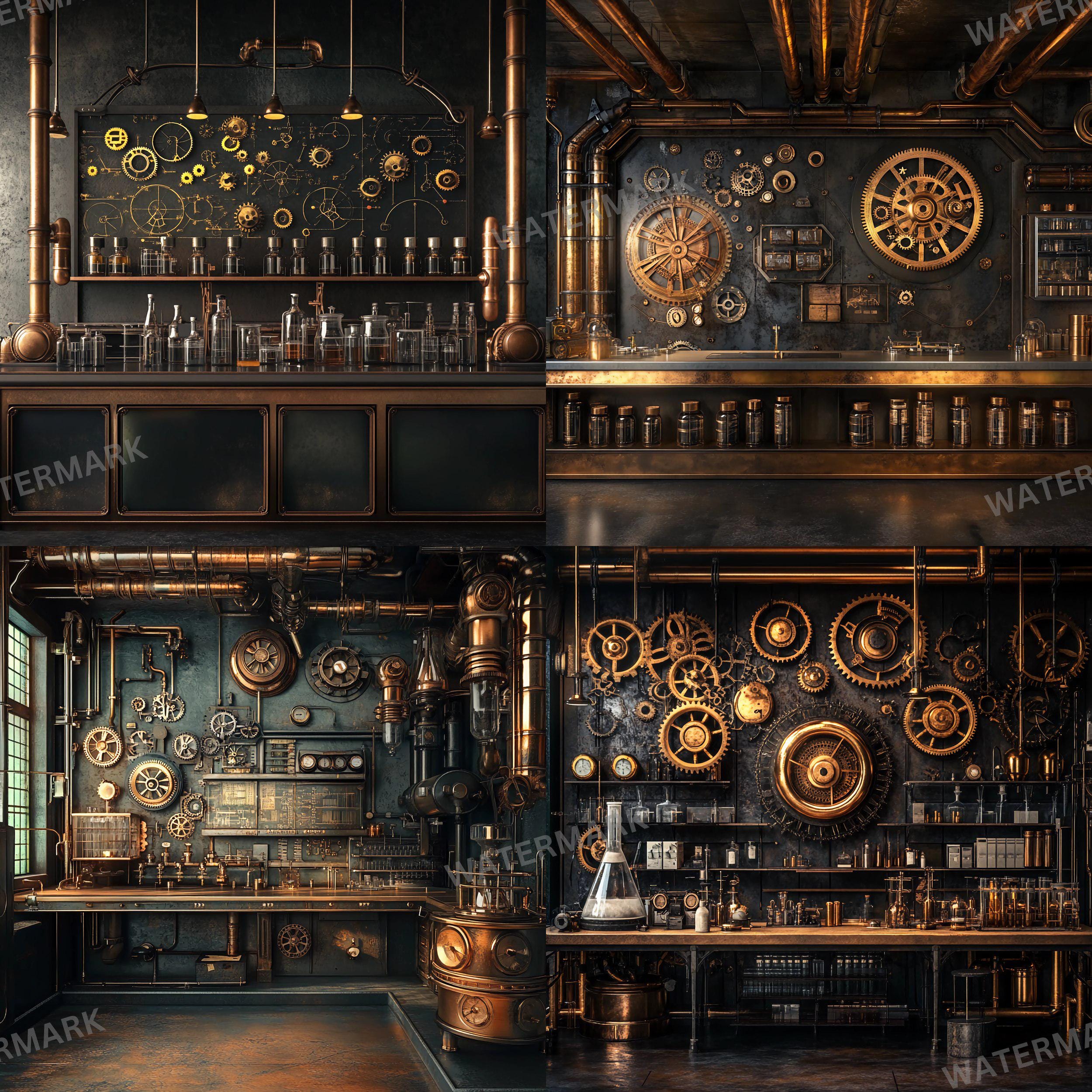 8 Steampunk Laboratory Backdrops - Vintage Industrial Photography ...