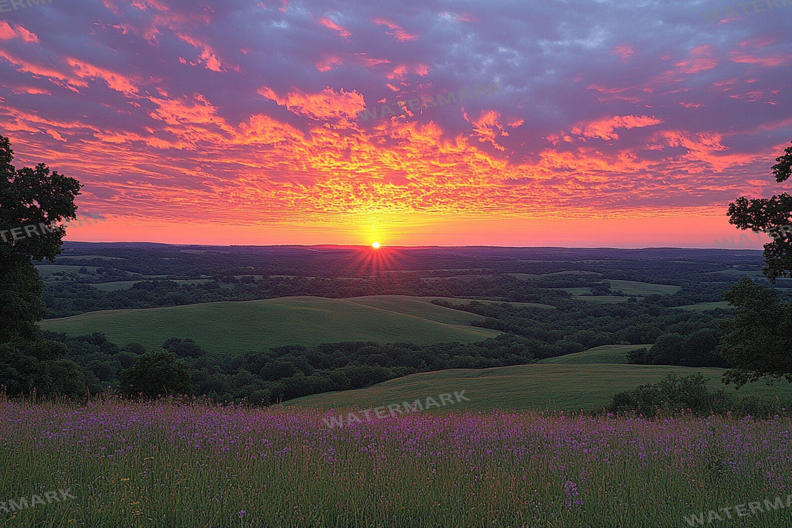 Sunset Rolling Hills Digital Backdrop - Sunset Rolling Hills Backdrop ...