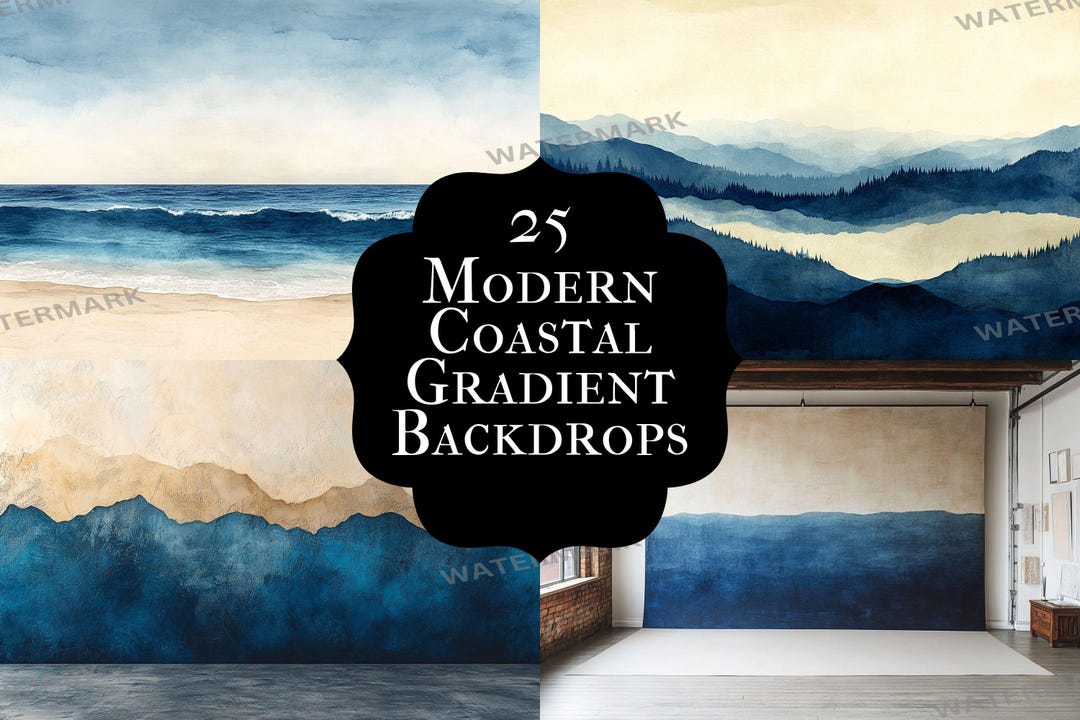 Modern Coastal Gradient Backdrop: 25 Pngs for Beach Photo Editing ...