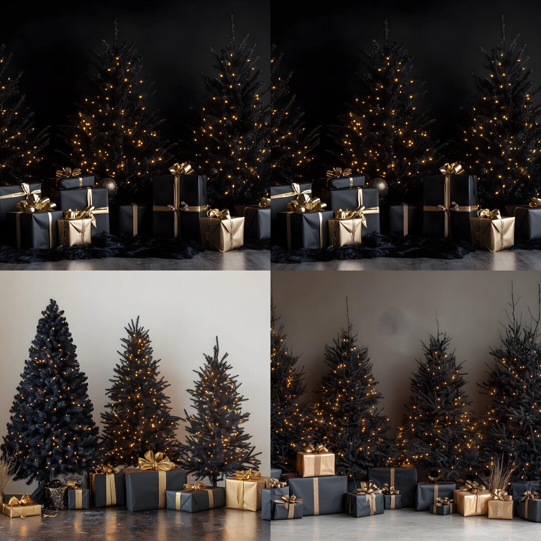 Black Christmas Backdrop Bundle, Festive Holiday Backgrounds, Digital ...