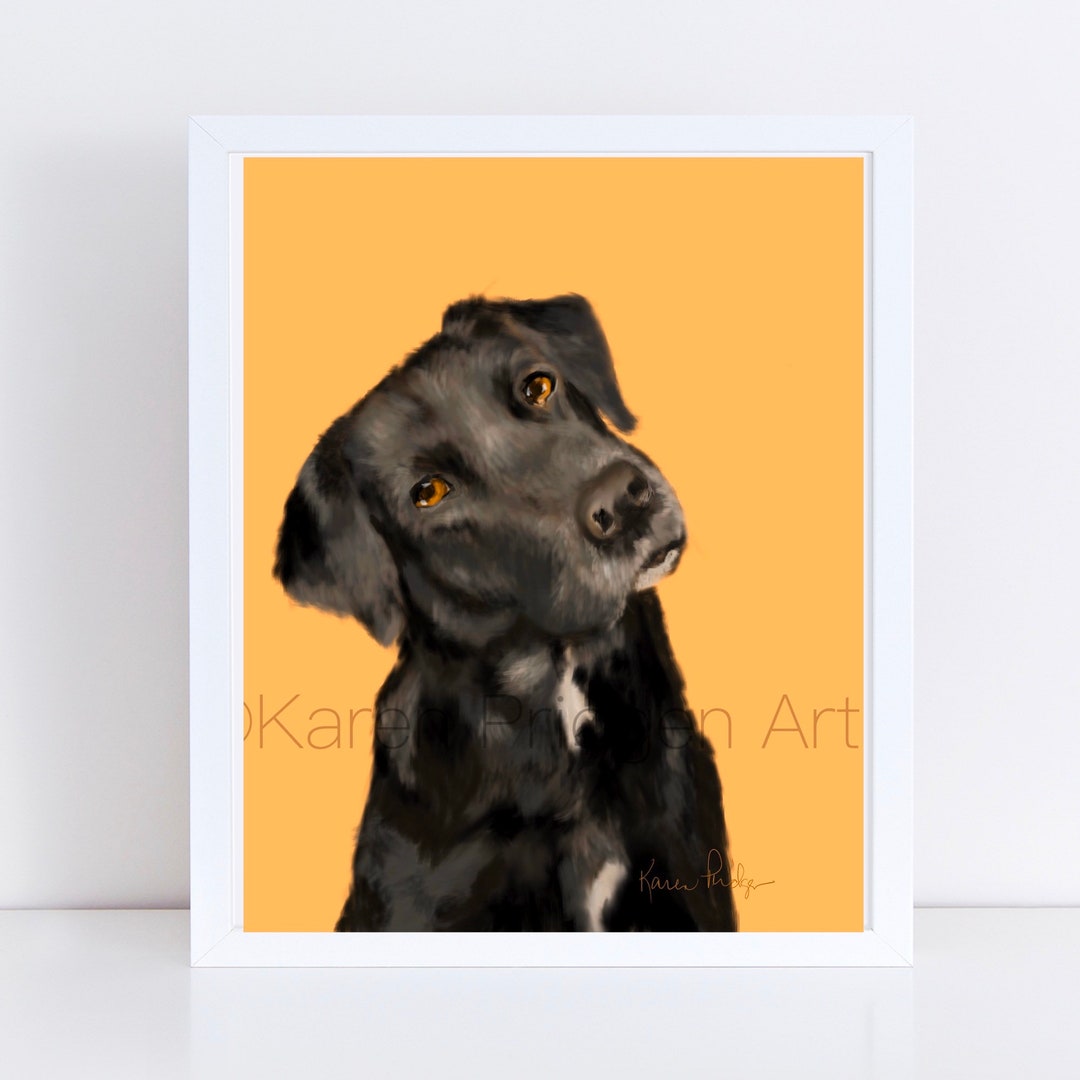 ACEO ATC Painting Signed Art Print Dog Dogs Pet Black Lab Labrador ...
