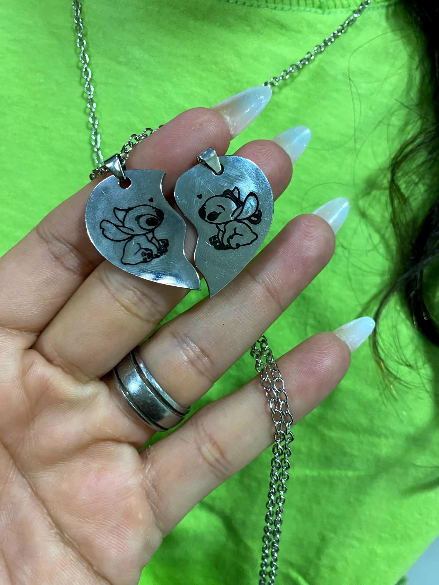 Disney Lilo & Stitch Necklace: Stainless Steel Stitch Figure Heart ...