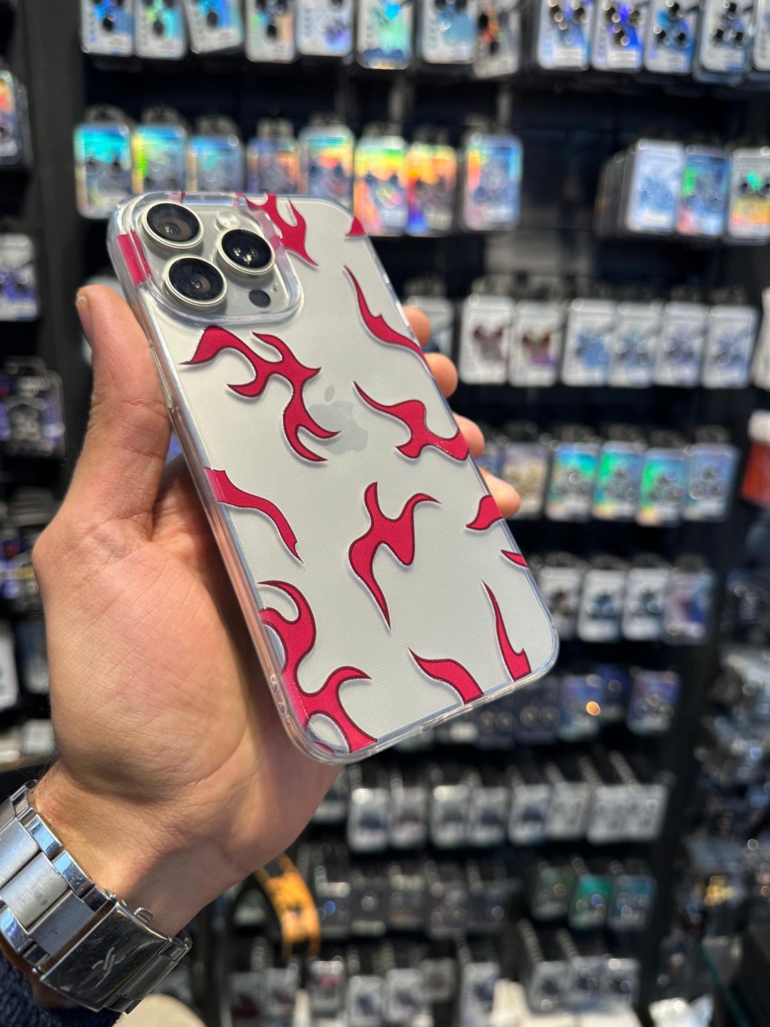 Red Striped Flame Striped Transparent Phone Case for iPhone 11 12 13 14 ...