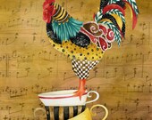 Musical Rooster Pour Me Some Tea Art Print Coffee Cups - Etsy