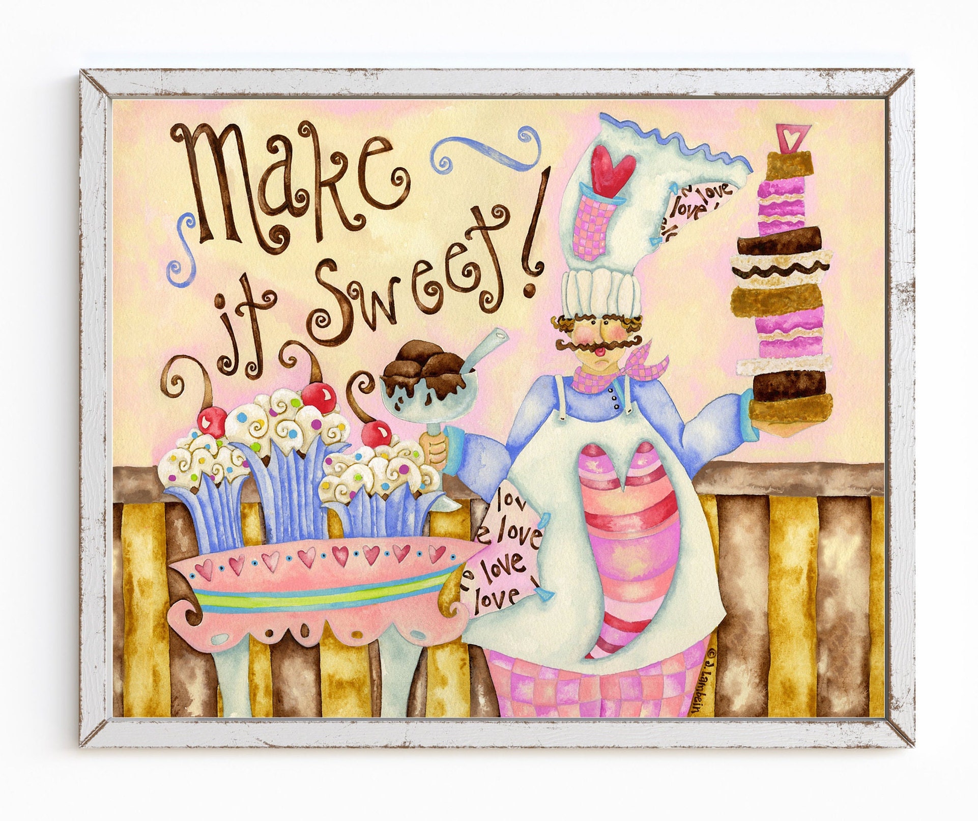 Make It Sweet Chef Art Print Chocolate Baking Cupcakes Cake Ice Cream ...