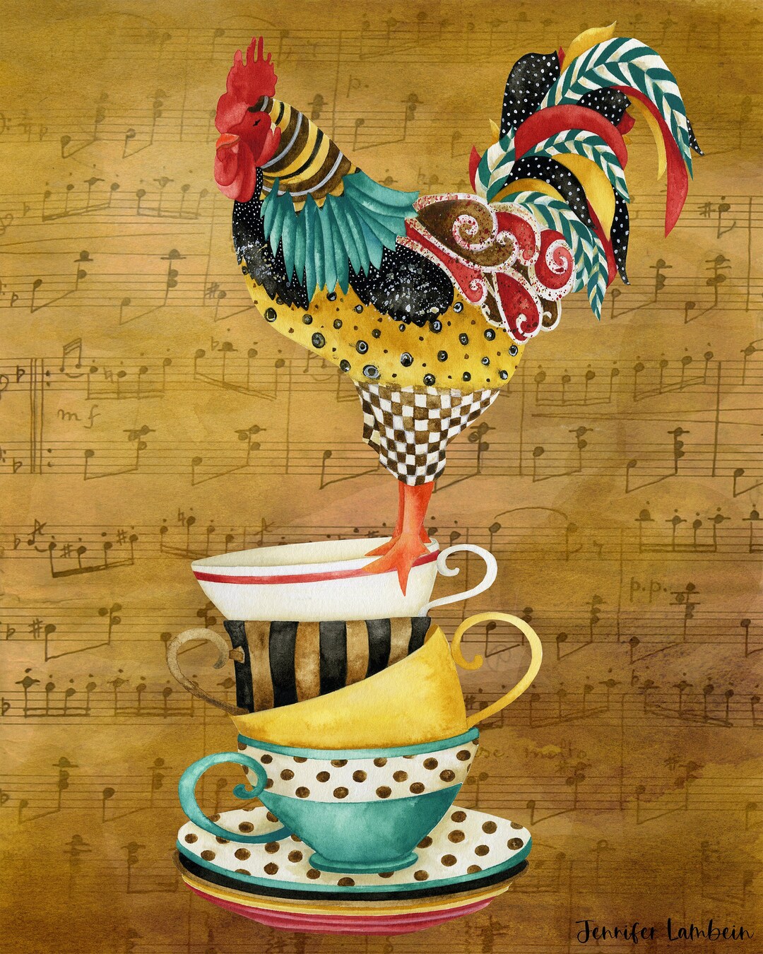 Musical Rooster Pour Me Some Tea Art Print - Etsy