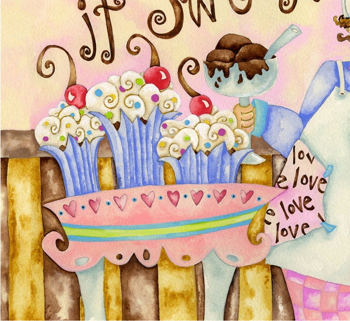 Make It Sweet Chef Art Print Chocolate Baking Cupcakes Cake Ice Cream ...