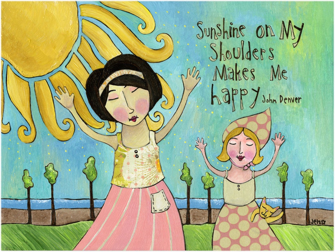 Sunshine on My Shoulders Art Print Girls Sun Summer Cat Boho Wall Decor ...