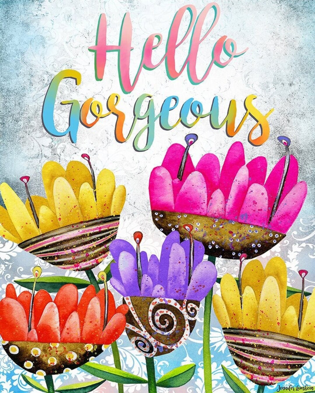 Hello Gorgeous Art Print Rustic Woodland Wildflowers Boho Wall Decor ...