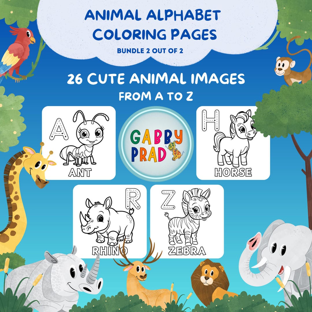 ANIMAL ALPHABET Coloring Pages. 26 Images A to Z. Bundle 2 of 2 ...