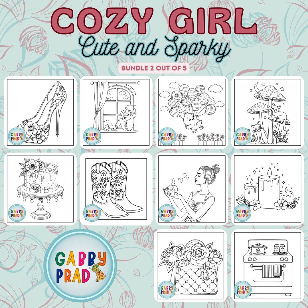 Cozy Girl, Cute and Sparky: 10 Coloring Pages. Bold and Easy Coloring ...