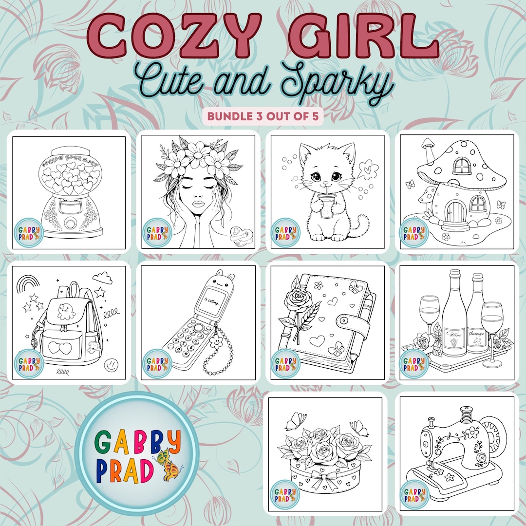 Cozy Girl, Cute and Sparky: 10 Coloring Pages. Bold and Easy Coloring ...
