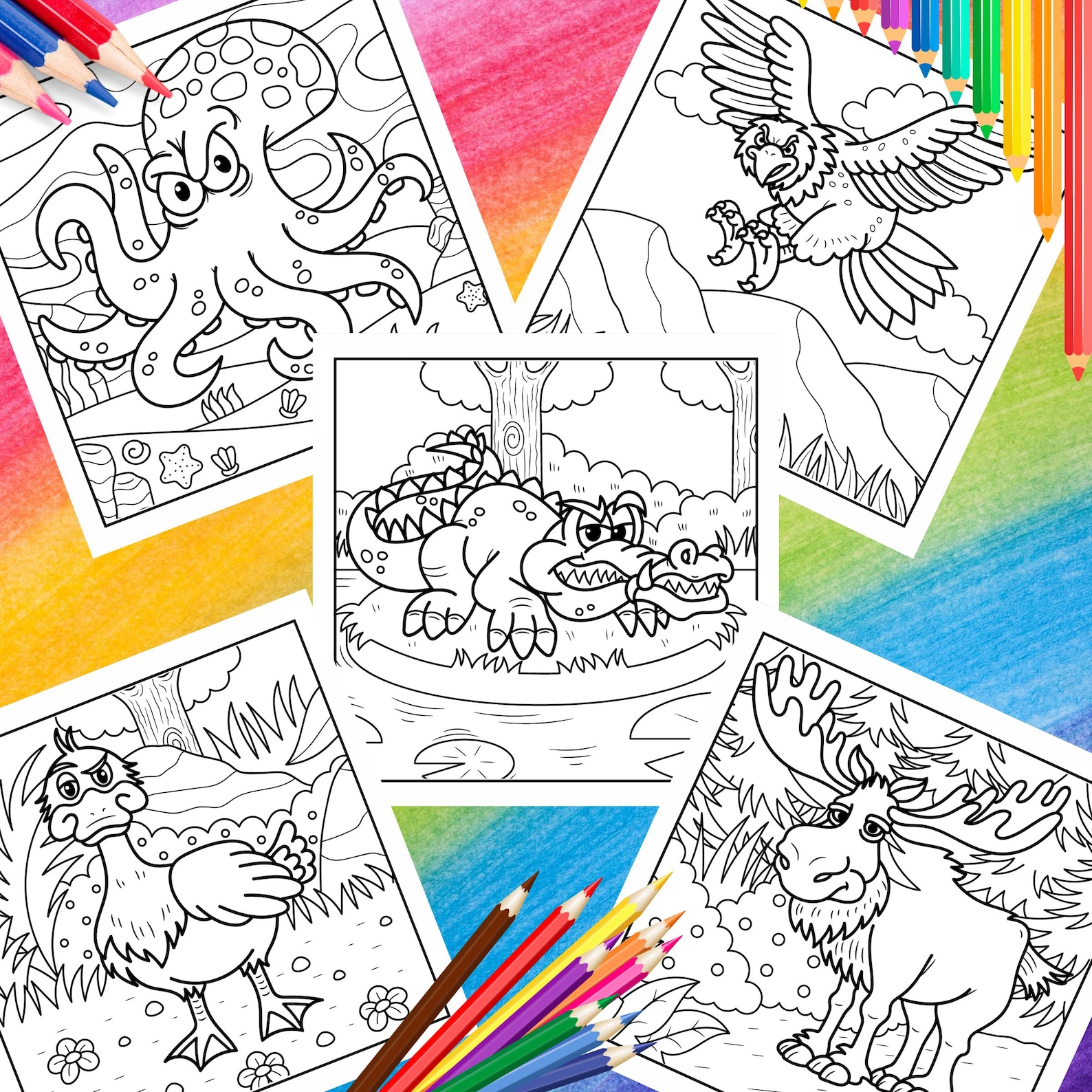 10 Super Fun Animal Images to Color! Bundle 1 Out of 5. Coloring Pages ...