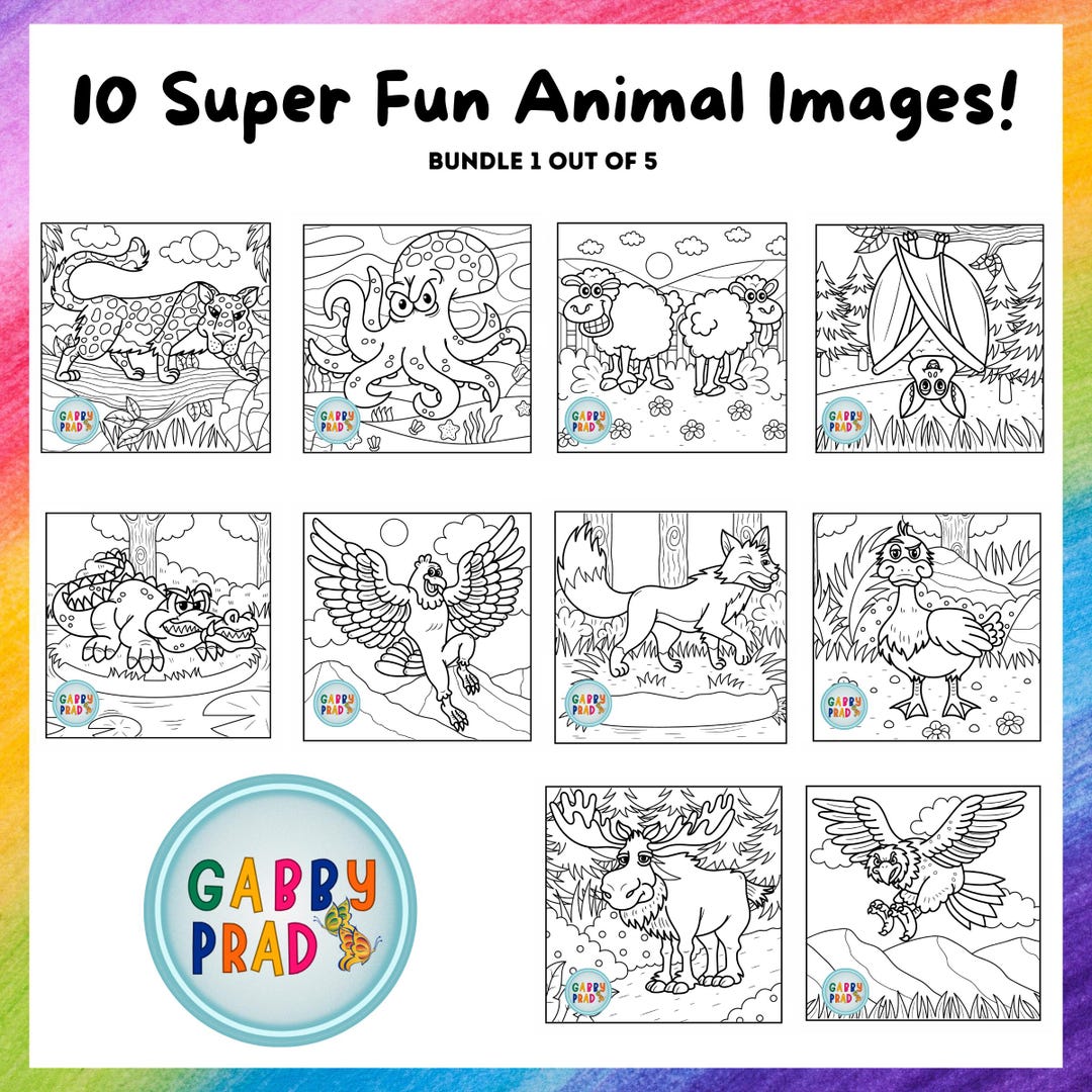 10 Super Fun Animal Images to Color! Bundle 1 Out of 5. Coloring Pages ...