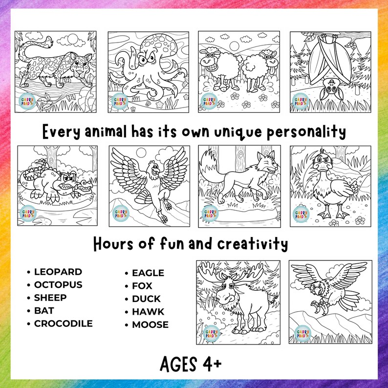 10 Super Fun Animal Images to Color! Bundle 1 Out of 5. Coloring Pages ...