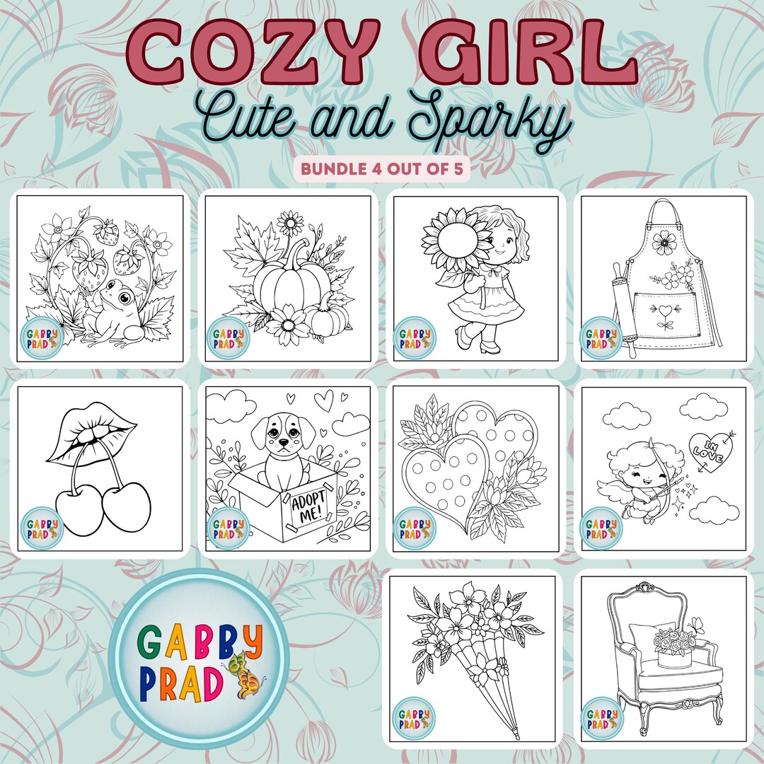Cozy Girl, Cute and Sparky: 10 Coloring Pages. Bold and Easy Coloring ...