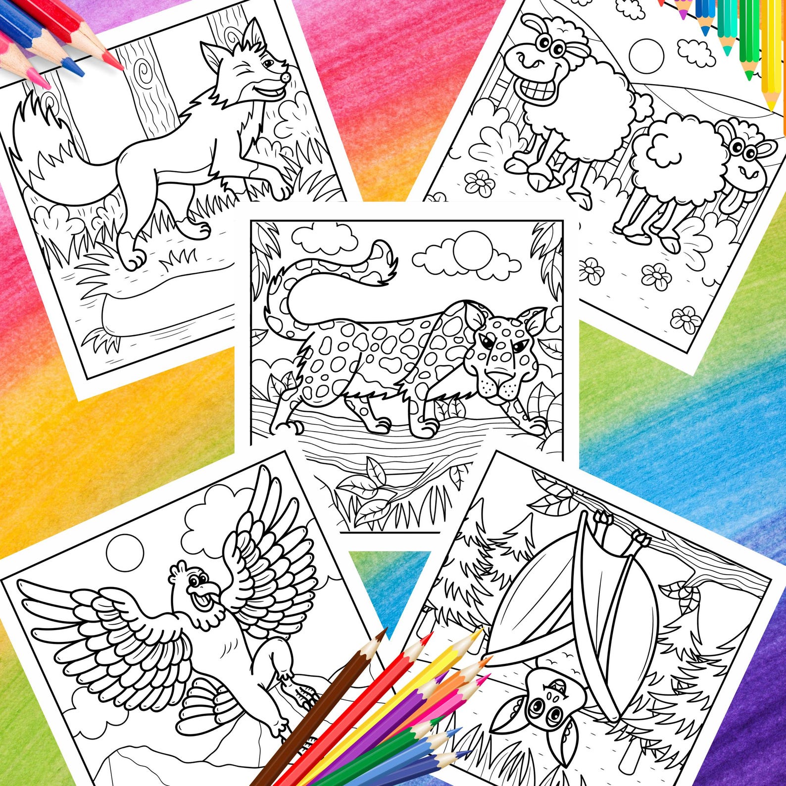 10 Super Fun Animal Images to Color! Bundle 1 Out of 5. Coloring Pages ...