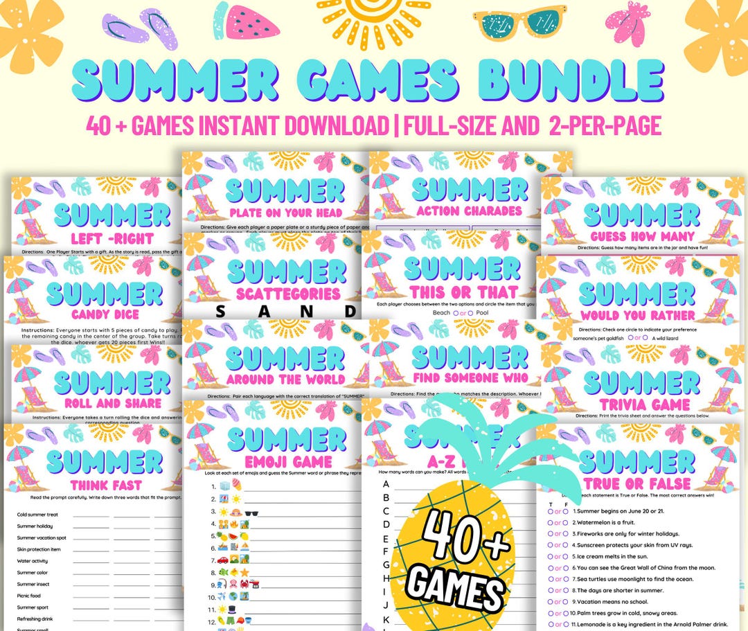 Summer Games Bundle, Summer Printable Games, Summer Party Games, Family ...
