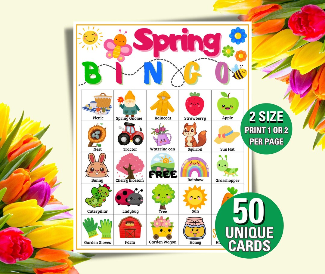 Spring Game, Spring Bingo Card, Spring Activity for Kids, Printable ...