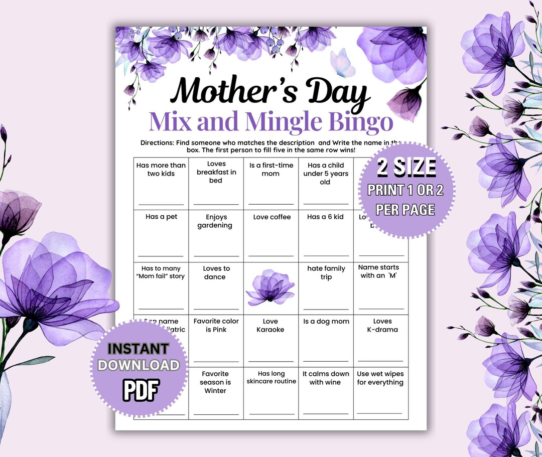 Mother's Day Mix & Mingle Icebreaker Bingo, Family Game Night, Mother's ...