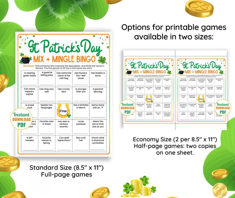 St Patricks Day Mix & Mingle Human Bingo Game, St. Paddy Game, Office ...