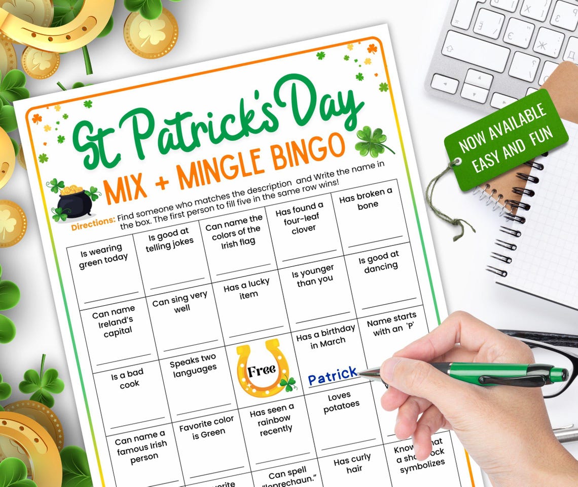 St Patricks Day Mix & Mingle Human Bingo Game, St. Paddy Game, Office ...
