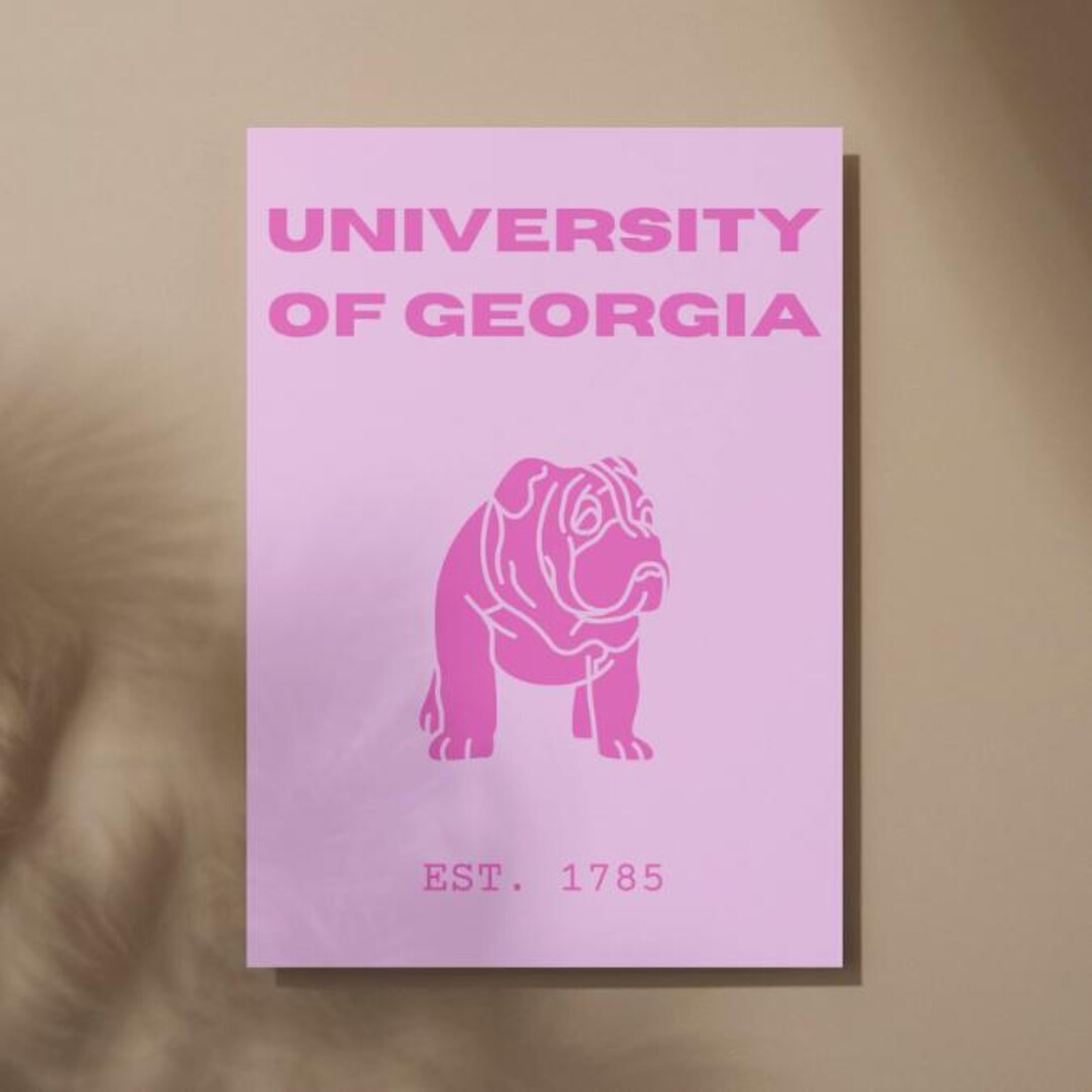 UGA Pink Bulldog Poster, University College Dorm Decor Wall Art, Athens ...