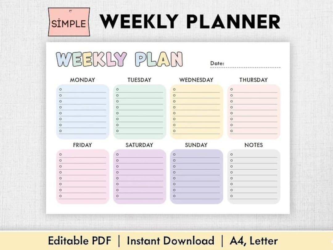 Weekly Planner | Printable, Digital | Weekly Planner PDF | Weekly ...