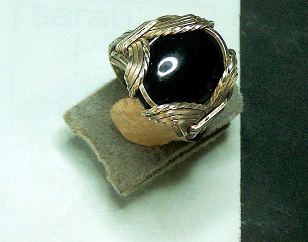 4 Wire Shank Sterling Silver Onyx Cabochon Ring - Etsy