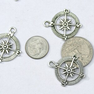 COMPASS ROSE Charms for Pendants, Bangles - QTY 10+. Antiqued Silver ...